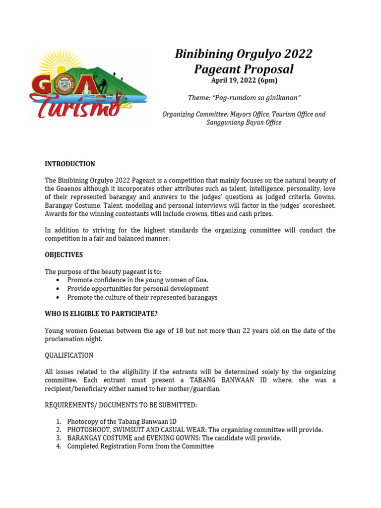 Binibining Orgulyo 2022 Pageant Proposal | PDF | Swimsuit