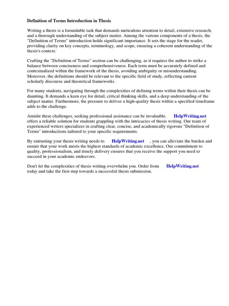 Definition of Terms Introduction in Thesis | PDF