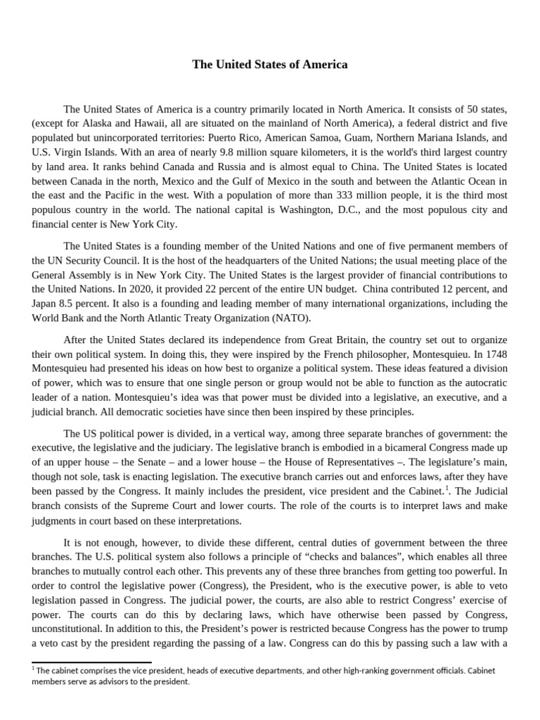 The United States of America | PDF | Separation Of Powers | American ...