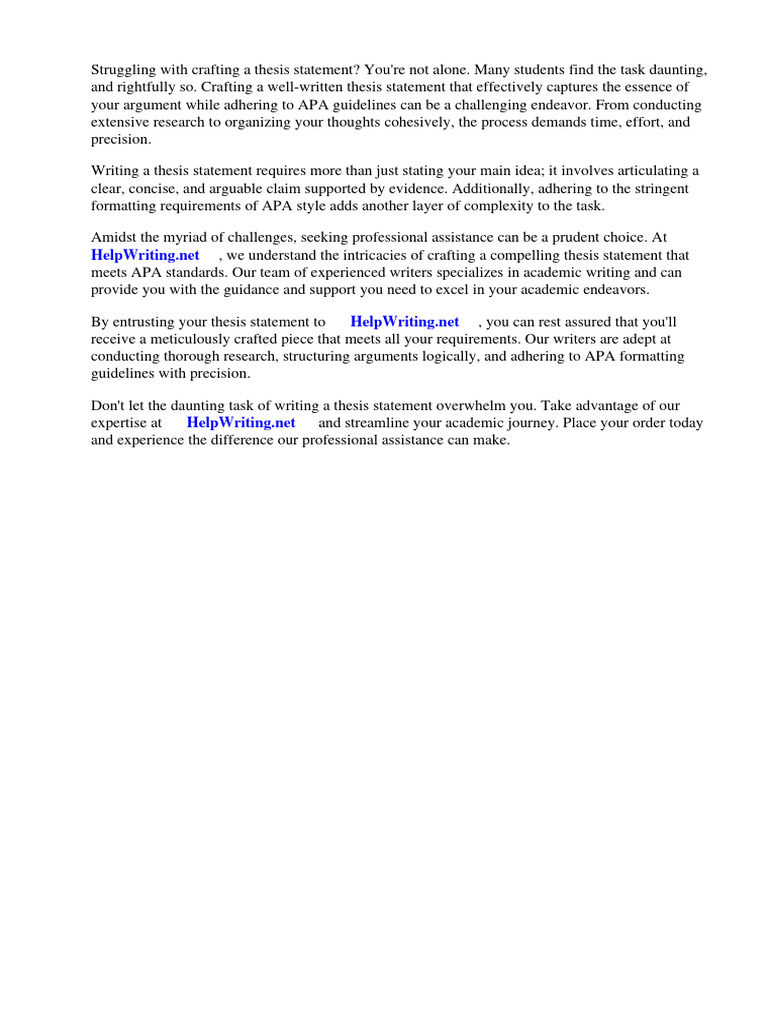 Apa Example Thesis Statement | PDF | Thesis | Apa Style