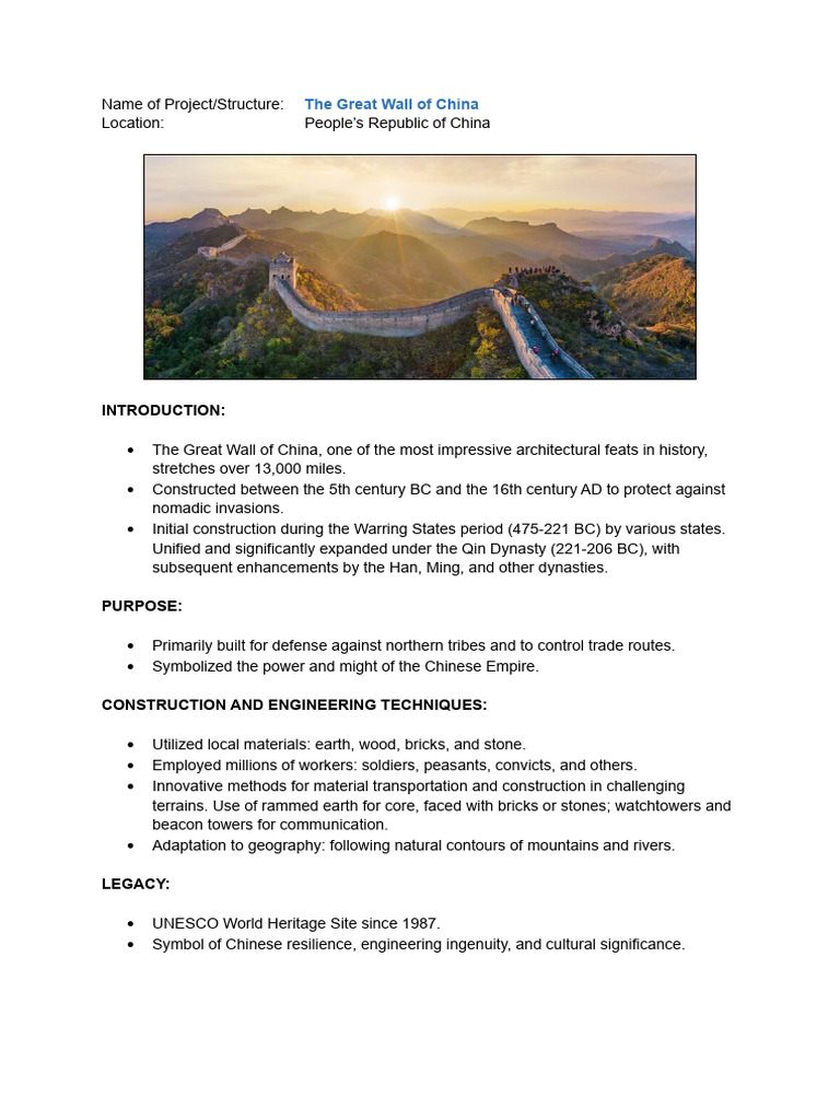 Great Wall of China: History & Significance | PDF
