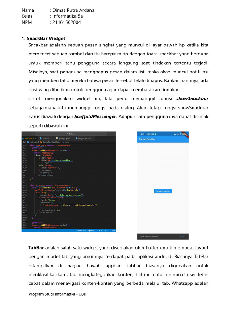 Dimas Putra Ardana - Modul 6 - SnackBar, Tabbar, Baotton Navigation Widget | PDF