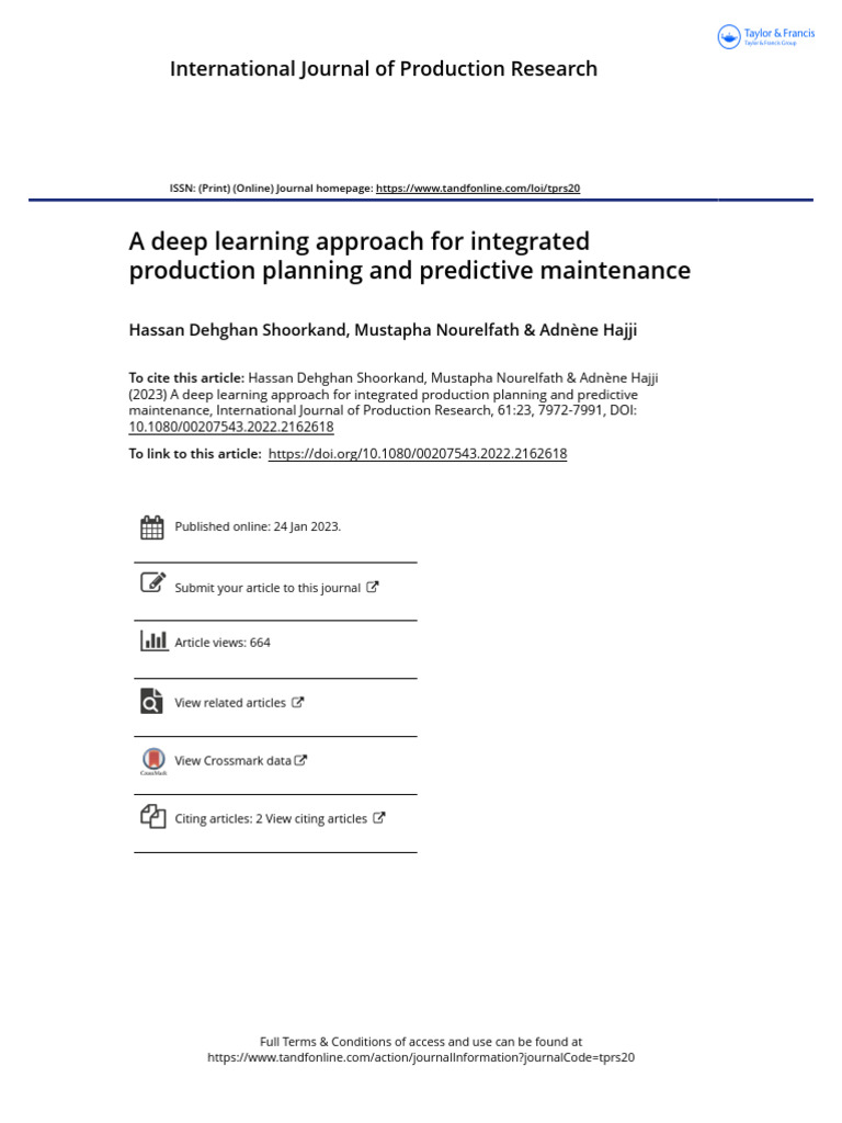 A Deep Learning Approach For Integrated Production Planning and Predictive Maintenance | PDF