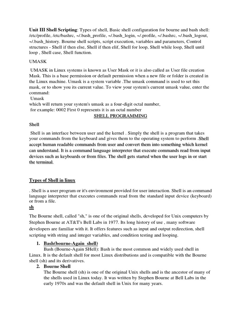 Unit Iii Shell Scripting Pdf 