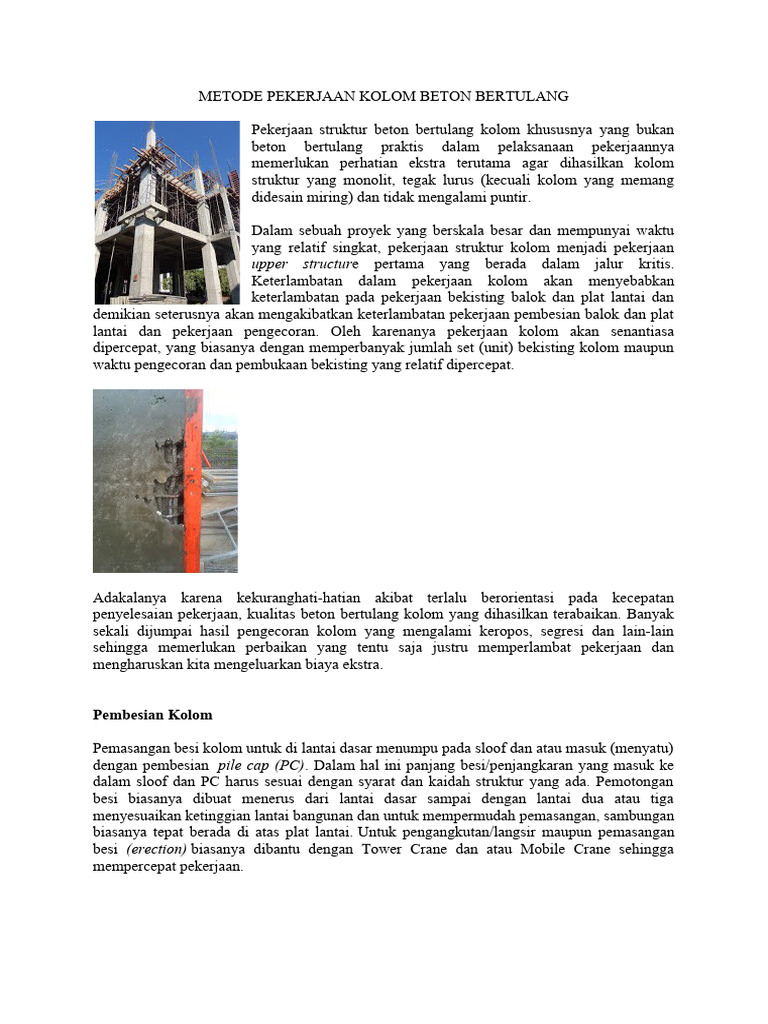 Metode Pekerjaan Kolom Beton Bertulang | PDF