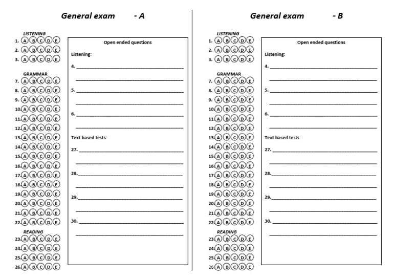 General Exam Cavab Kartı 2 | PDF | Tests | Standardized Tests