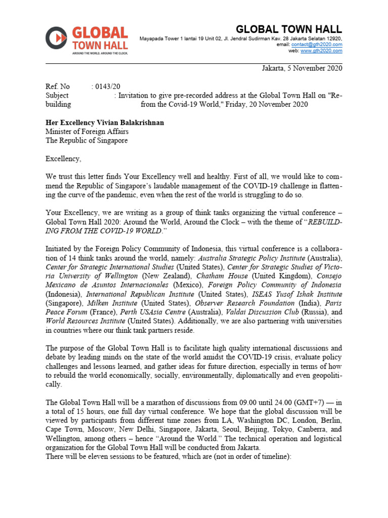 Draft - Nov 5 - Letter To Minister Vivian Balakrishnan | PDF | Think ...