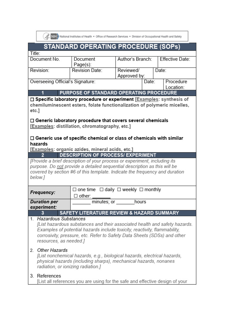 Chemical Sop Template | PDF | Personal Protective Equipment | Laboratories