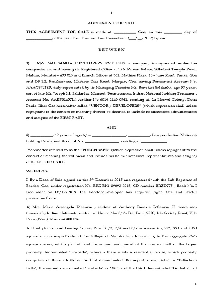 Draft Agreement For Sale | Download Free PDF | Cheque | Payments