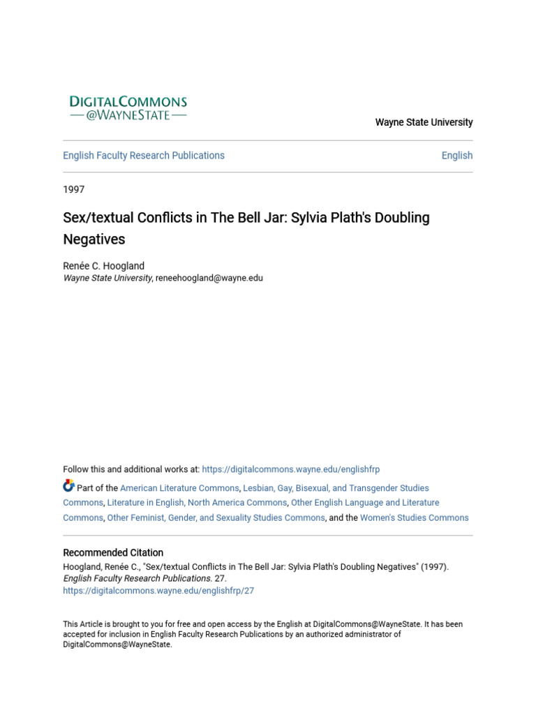 Sex Textual Conflicts In The Bell Jar Sylvia Plaths Doubling Ne Pdf Lesbian Discourse