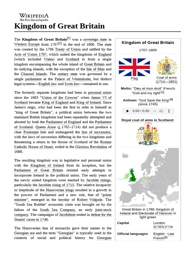 Kingdom of Great Britain | PDF | Kingdom Of Great Britain | Monarchy Of ...