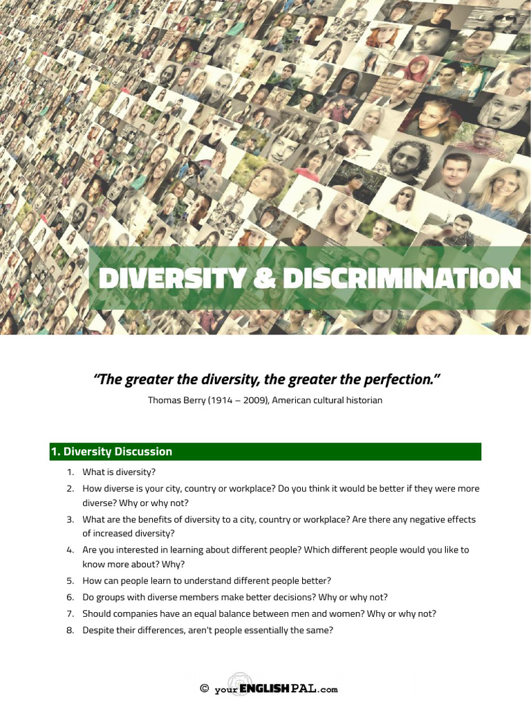 Your English Pal ESL Lesson Plan Diversity Discrimination Student v1 ...