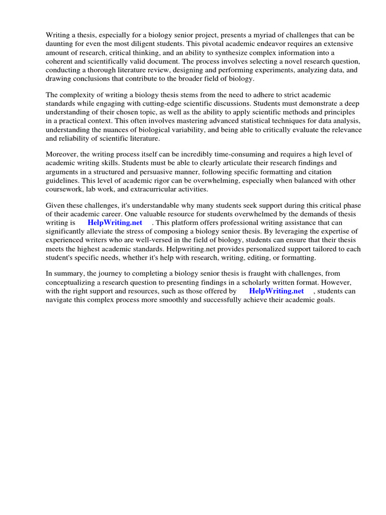 Biology Senior Thesis Examples | PDF | Thesis | Biology