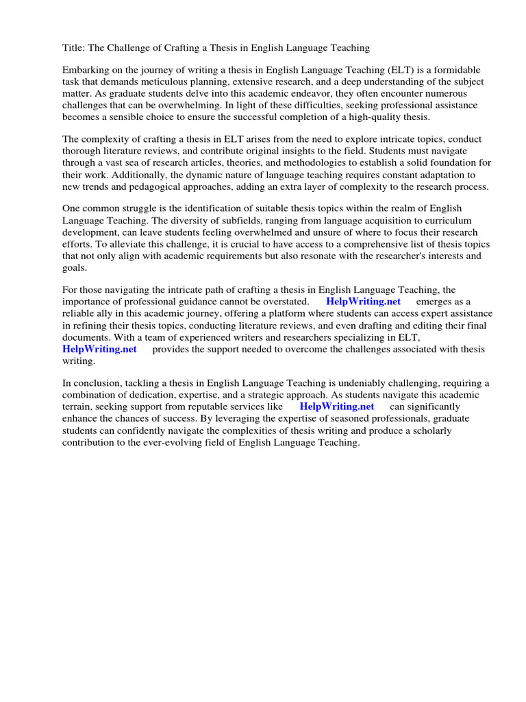 List of Thesis Topics in English Language Teaching | PDF