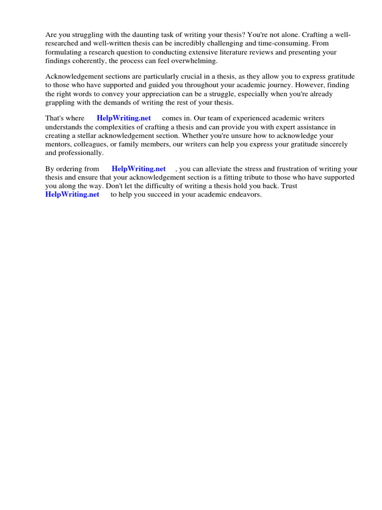 Sample Good Acknowledgement Thesis | Download Free PDF | Thesis ...
