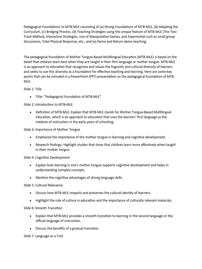 Pedagogical Foundations To MTB | PDF | Pedagogy | First Language