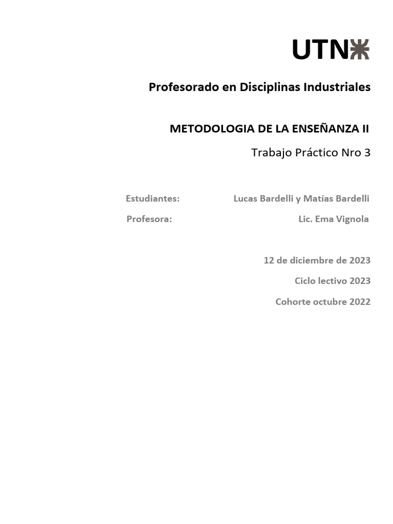 TP 3 - Metodologia2 - Utn | PDF | Evaluación | Cognición
