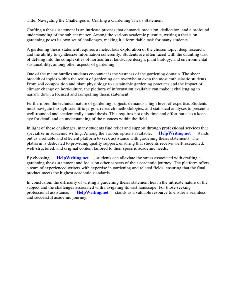 Gardening Thesis Statement | PDF | Thesis | Growth Medium