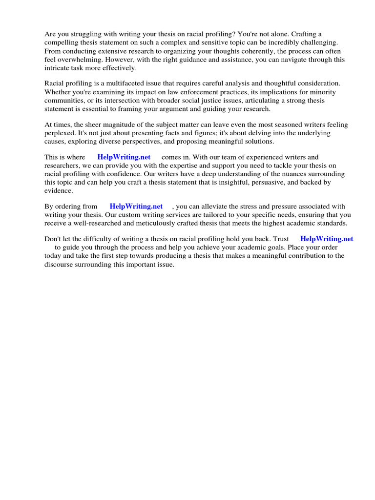 Thesis Writing on Racial Profiling Help | PDF | Social Science