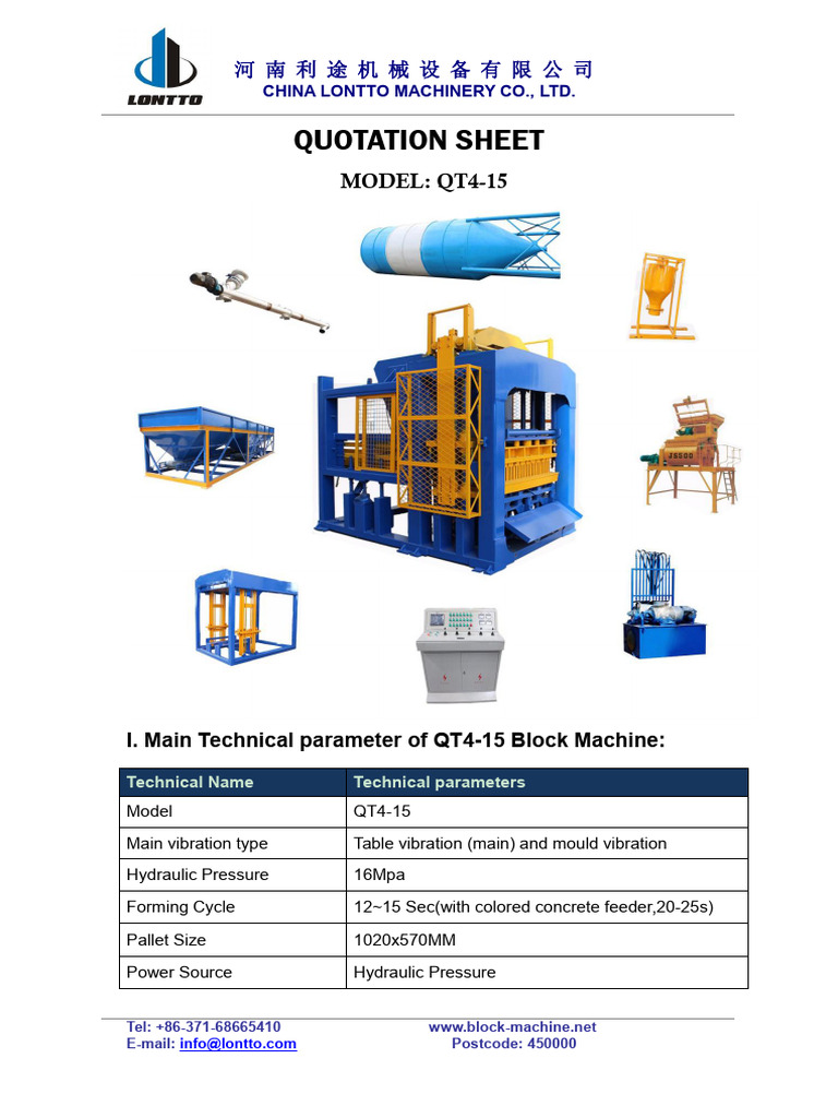 Lontto QT4-15 Fully Automatic Block Machine Production Line | PDF | Screw | Concrete