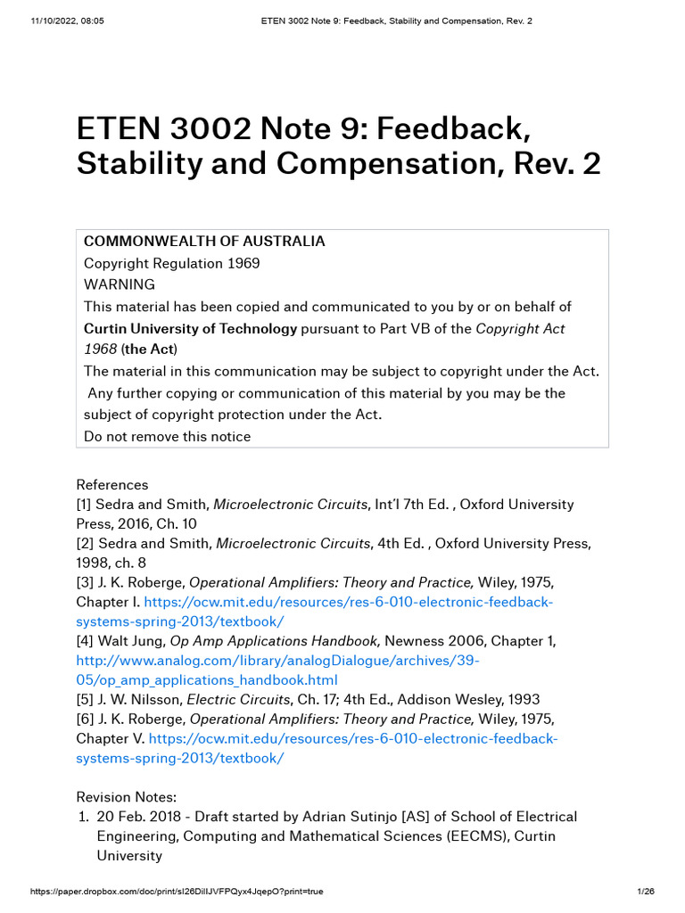 ETEN 3002 10 CNote 9 - Feedback, Stability and Compensation, Rev. 2 ...