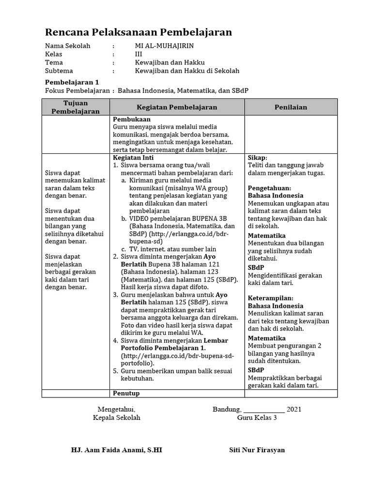 RPP BUPENA Kelas 3 Tema 4 Sub 2 | PDF