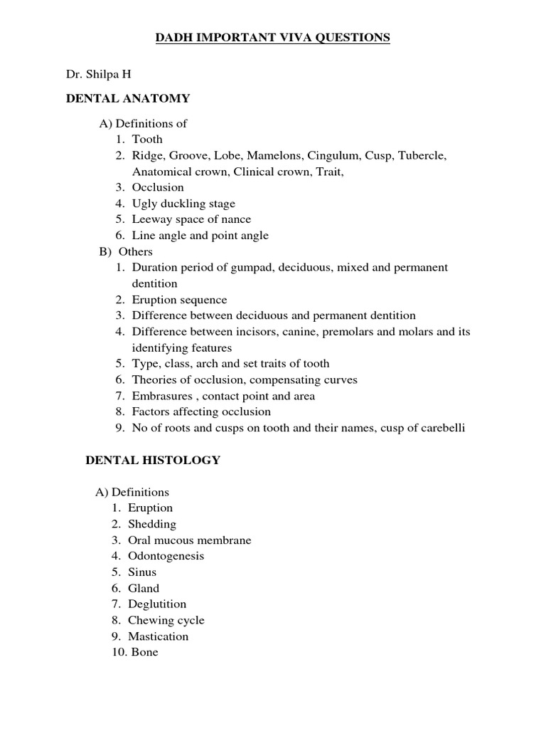 Imp Viva Questions Dadh | PDF