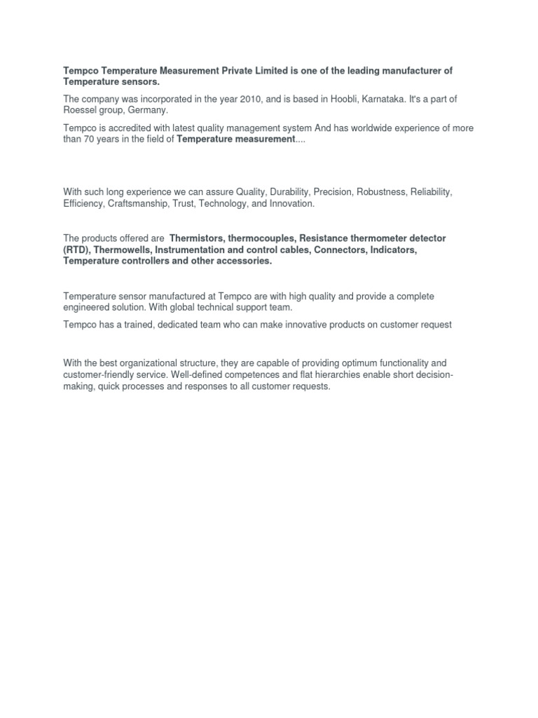 Tempco: Leading Temperature Sensor Manufacturer | PDF | Technology ...