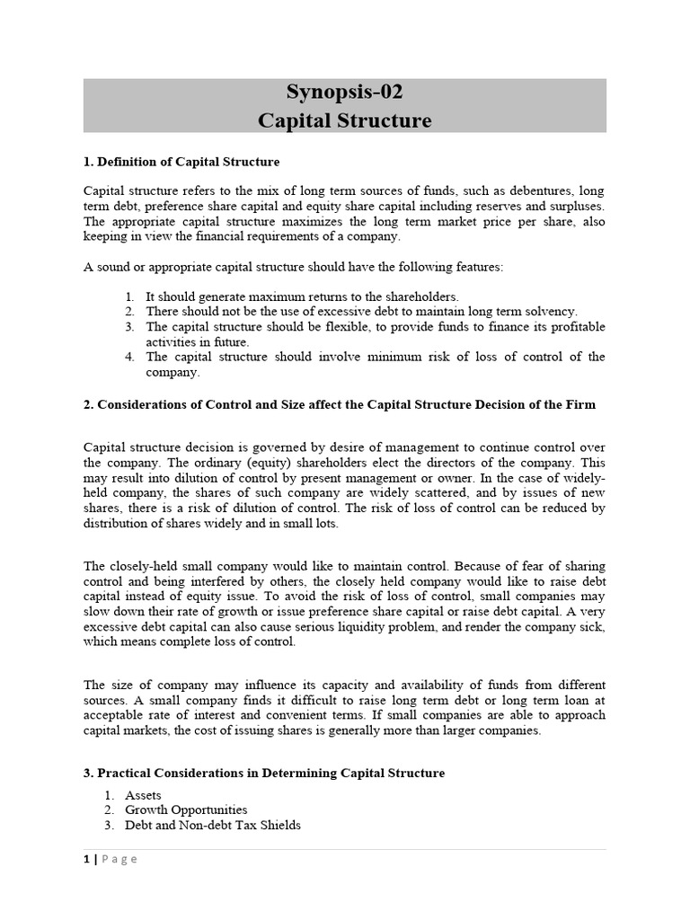 Synopsis - 02-Capital Structure | PDF