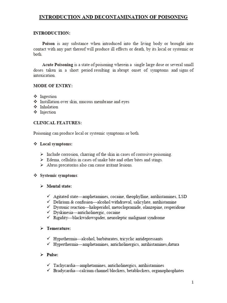 Poisoning: Symptoms & Management | PDF