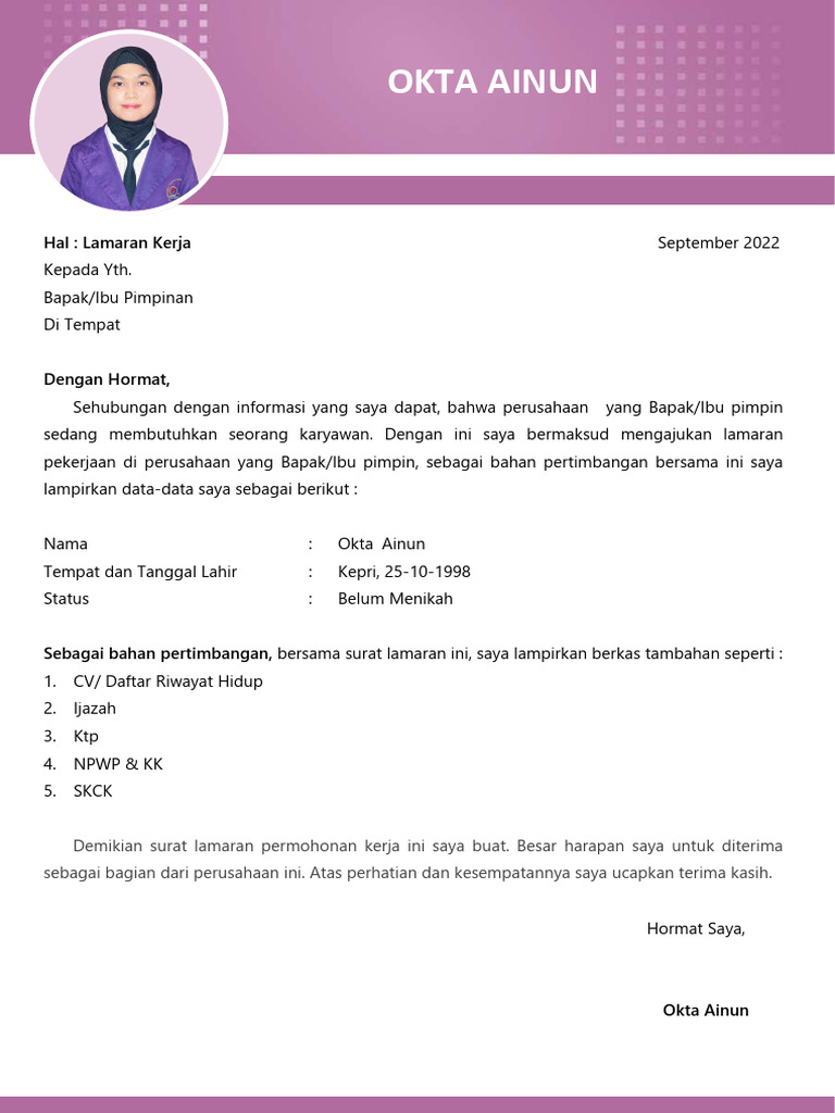 Berkas Lamaran Kerja - OKTA.S | PDF | Karier & Perkembangan