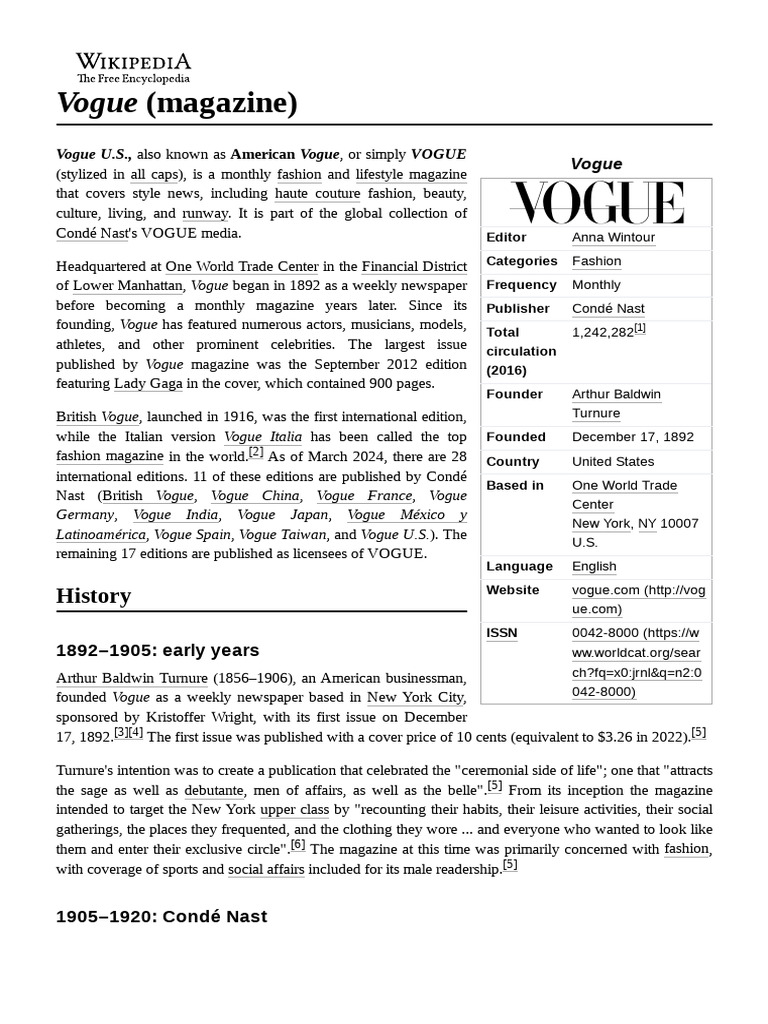 History of Vogue Magazine | PDF
