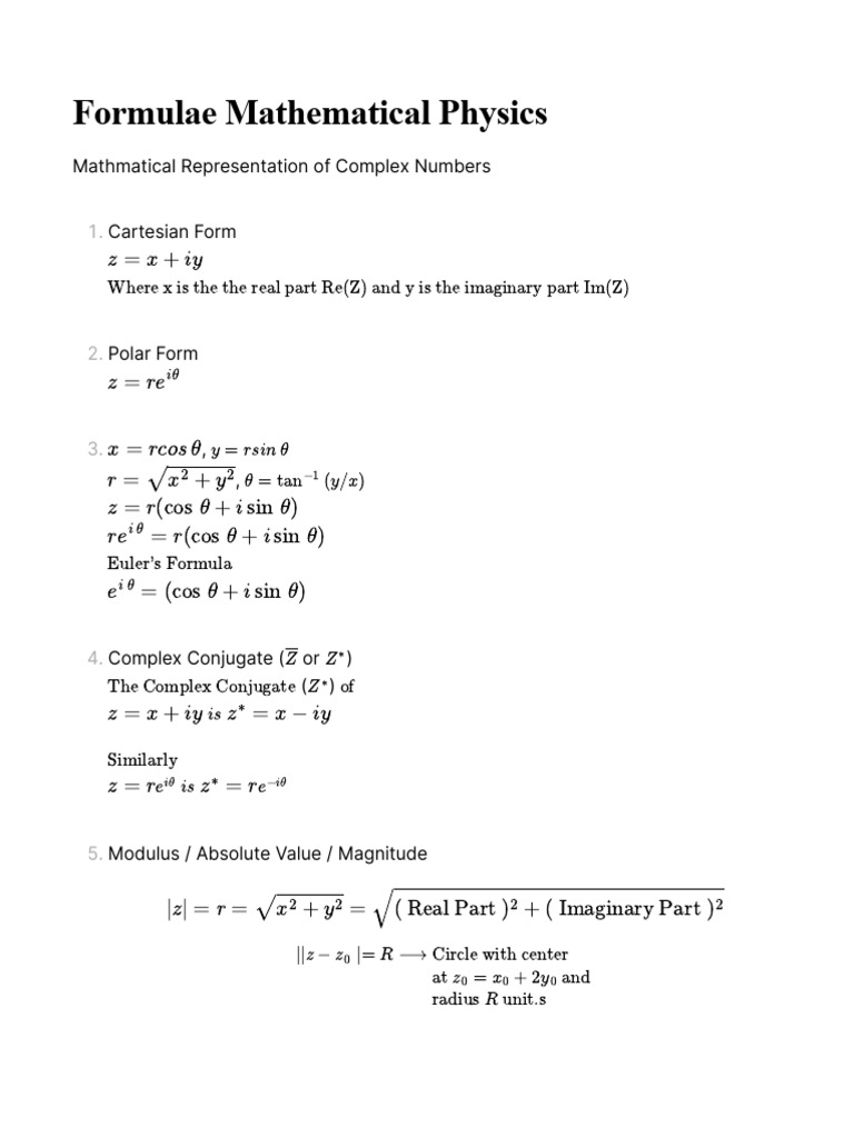 Formulae Mathematical Physics | PDF | Matrix (Mathematics) | Complex Number