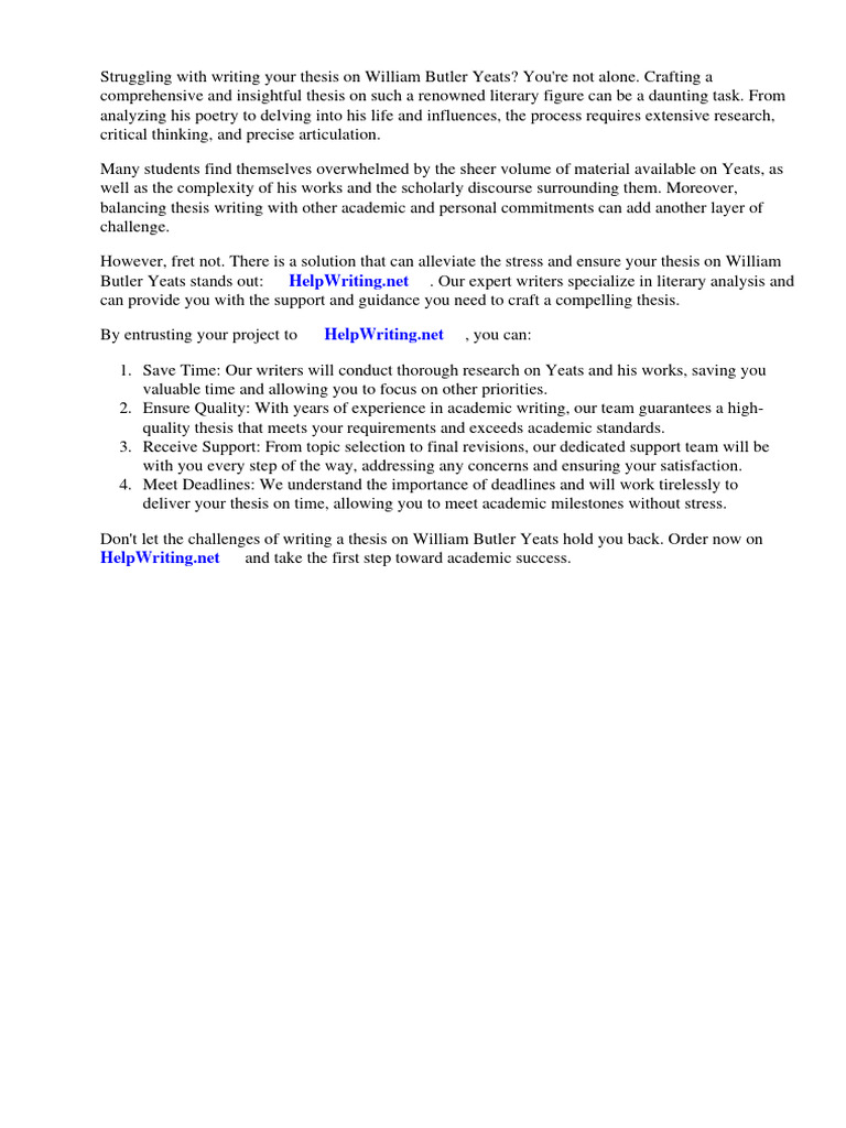 Thesis Help for Yeats Analysis | PDF | W. B. Yeats | Poetry