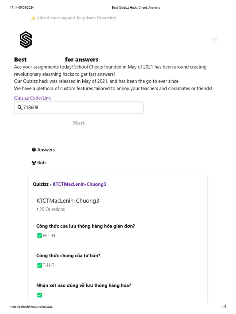 Quizizz Hack : Best For Answers | PDF