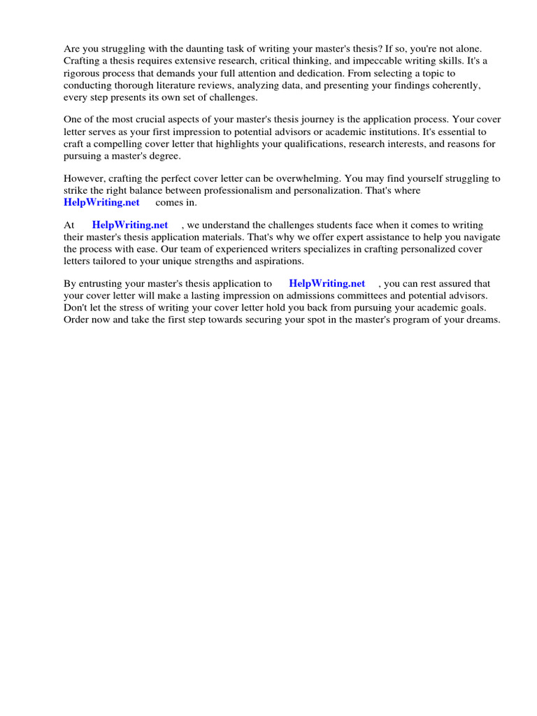 Sample Cover Letter For Master Thesis Application | PDF | Doctor Of Philosophy | Thesis