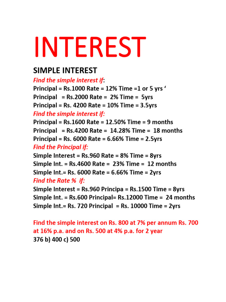 Simple and Compound Interest Calculations | PDF | Interest | Compound ...