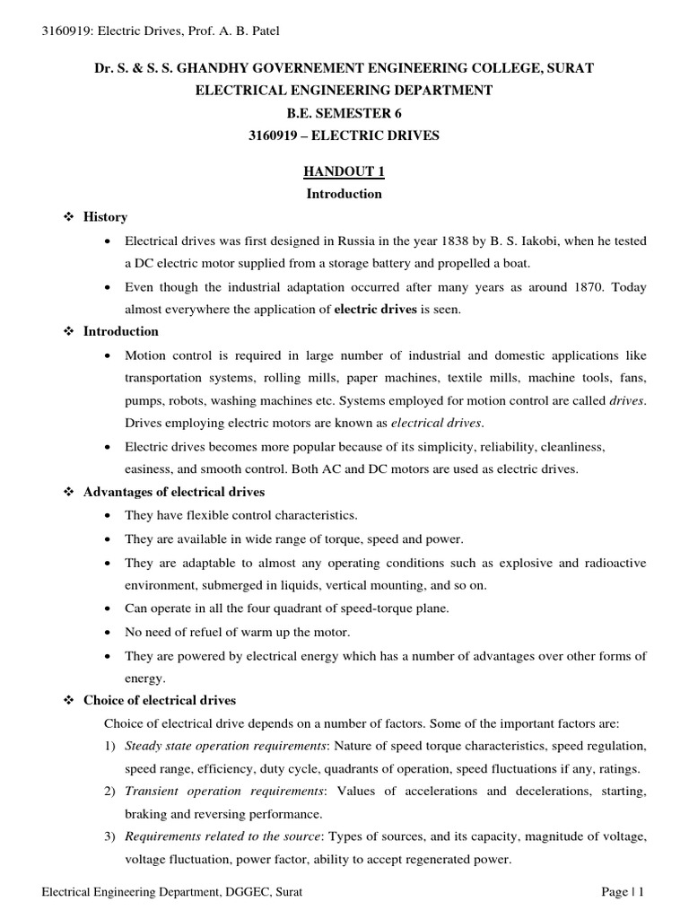 ED - Handout1 - Introduction To Electric Drives | PDF