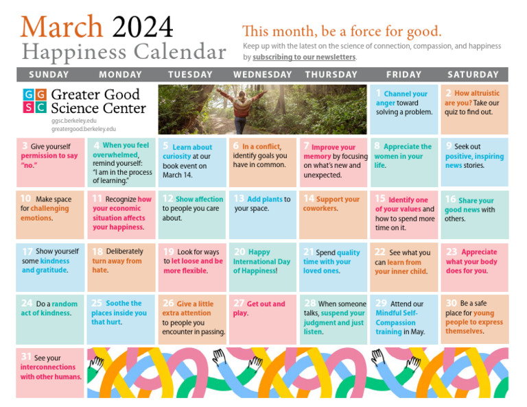 GGSC Happiness Calendar Mar 2024 | PDF | Happiness | Compassion