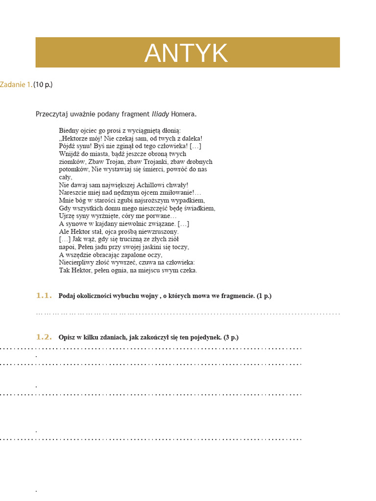 Testy Historycznoliterackie Matura Z Jezyka Polskiego ANTYK | PDF Testy Historycznoliterackie Matura Z Jezyka Polskiego ANTYK | PDF