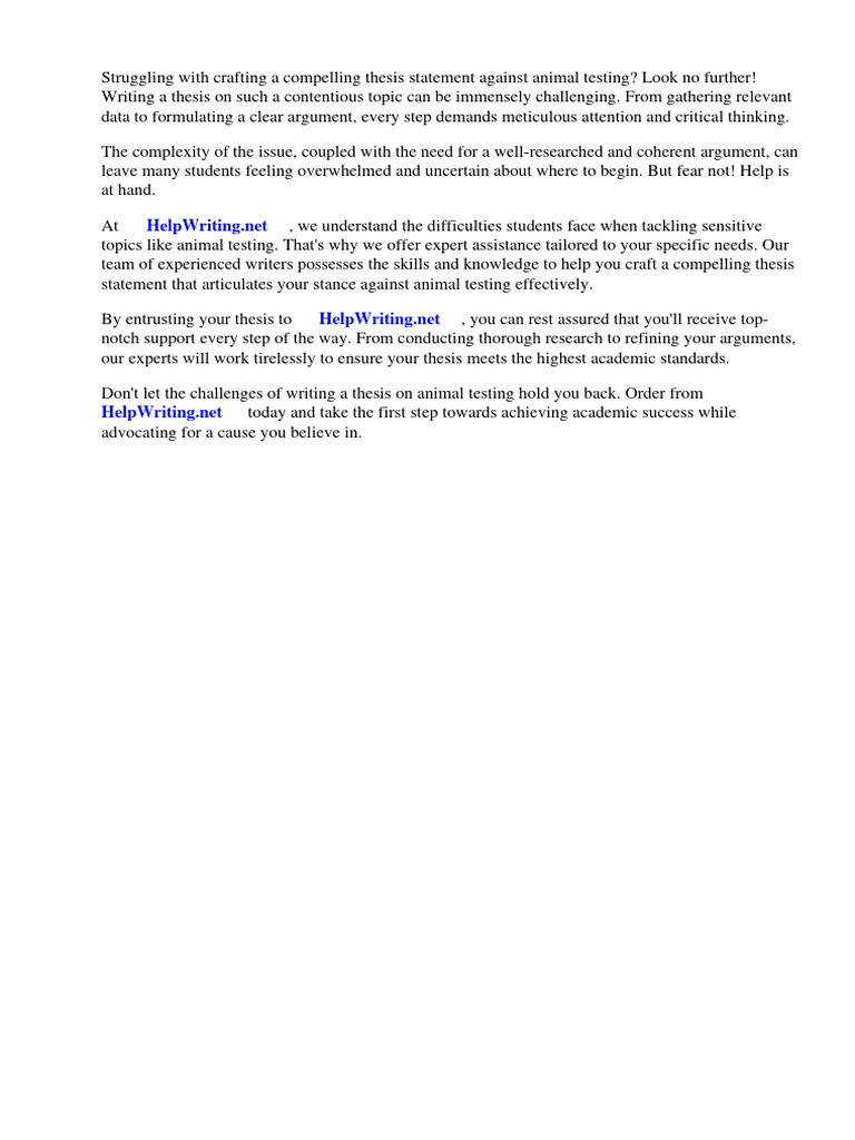 Animal Testing Thesis Statement Against | PDF | Animal Testing | Experiment