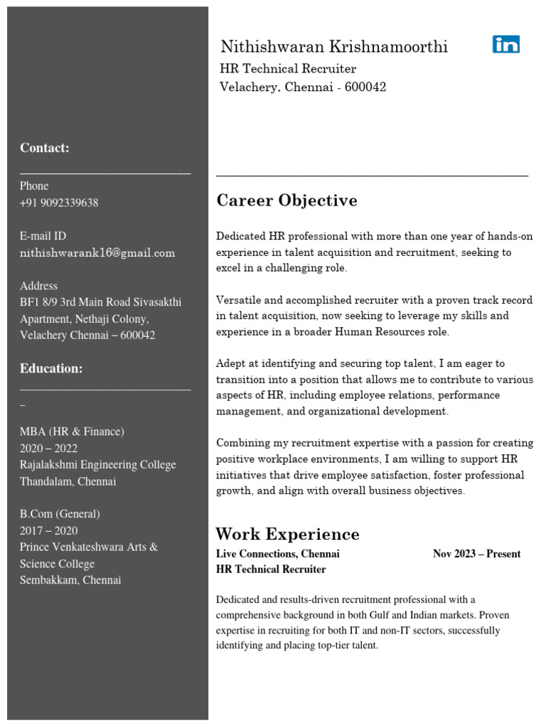 Nithishwaran Krishnamoorthi CV - 2024 | PDF