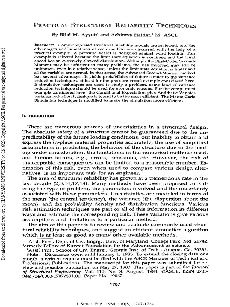 (Asce) 0733-9445 (1984) 110 8 (1707) | PDF | Probability Distribution | Reliability Engineering
