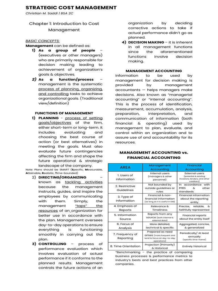 Strategic Cost Management | Download Free PDF | Management Accounting | Goal