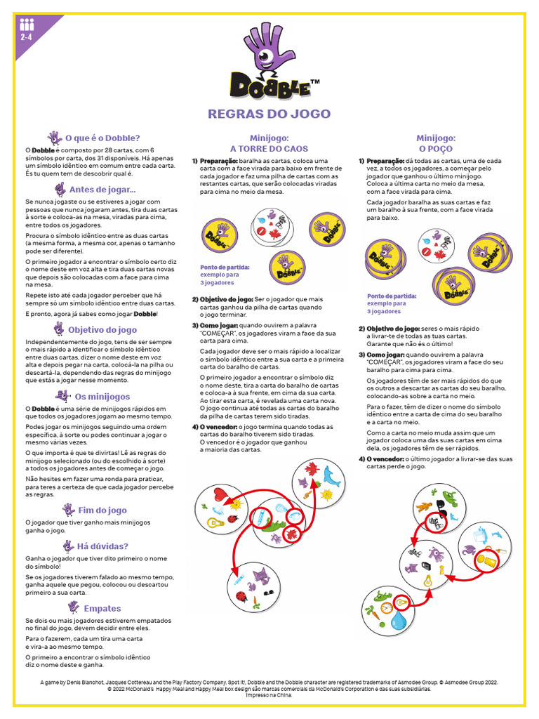 Regras do Jogo Dobble e Minijogos | PDF | Cartas de baralho