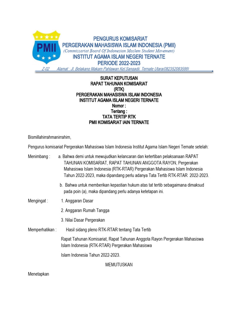 Surat Keputusan Tatip Rtk-Rtar | PDF