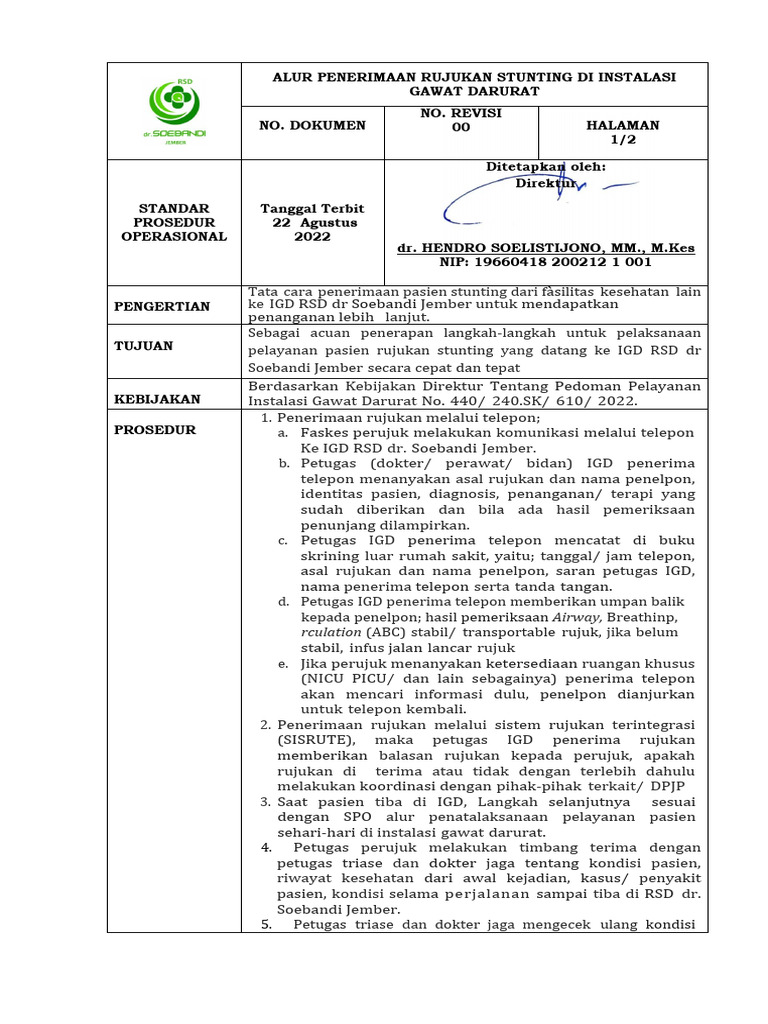 SOP Alur Rujukan Pasien Stunting Di IGD | PDF
