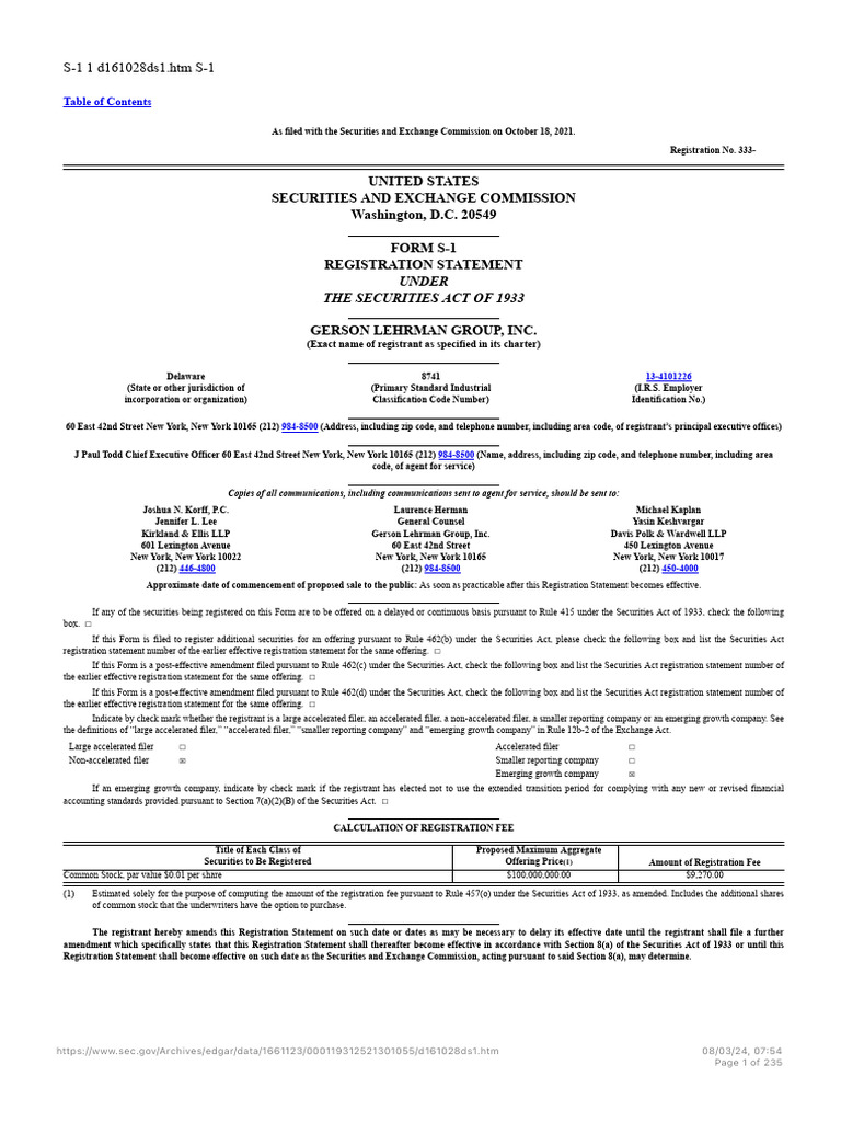 Gerson Lehrman Group IPO Registration Statement | PDF | Securities Act Of 1933 | Securities ...