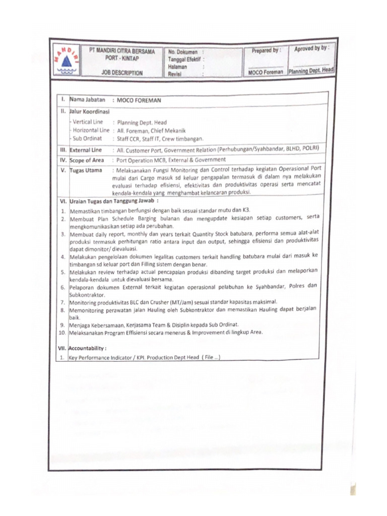 Jobdesk Moco Foreman | PDF