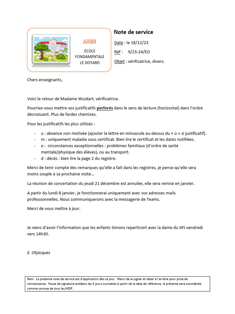Note de Service 9 | PDF